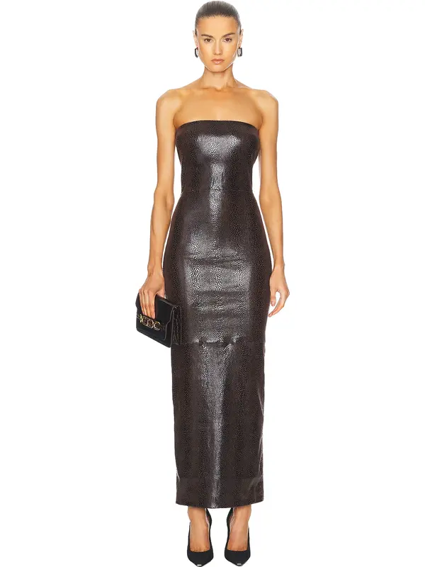 Sprwmn Strapless Gown - Chocolate Embossed Snakeskin