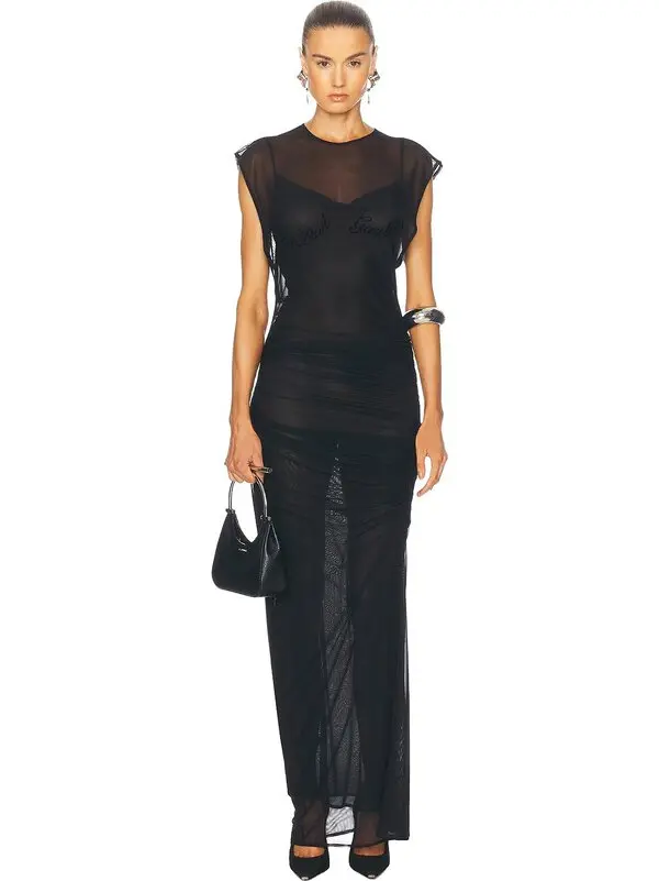 JEAN PAUL GAULTIER Velvet Flock Long Dress - Black
