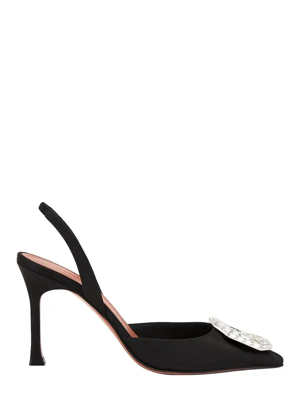 Amina Muaddi Camelia Satin 90 Sling Heel - Black