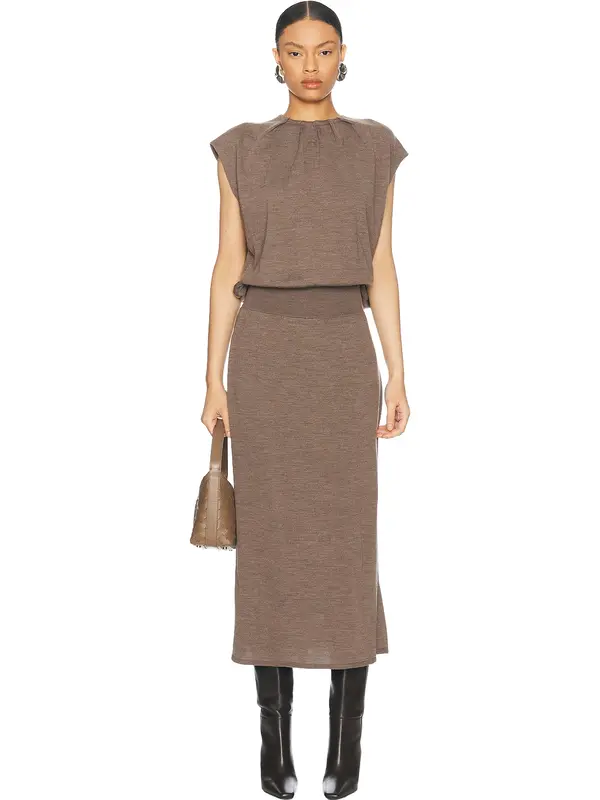 Simkhai Xion Draped Cape Dress - Mocha Melange