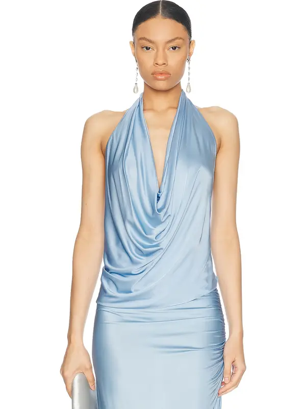 Alejandra Alonso Rojas Draped Halter Blouse - Sky Blue