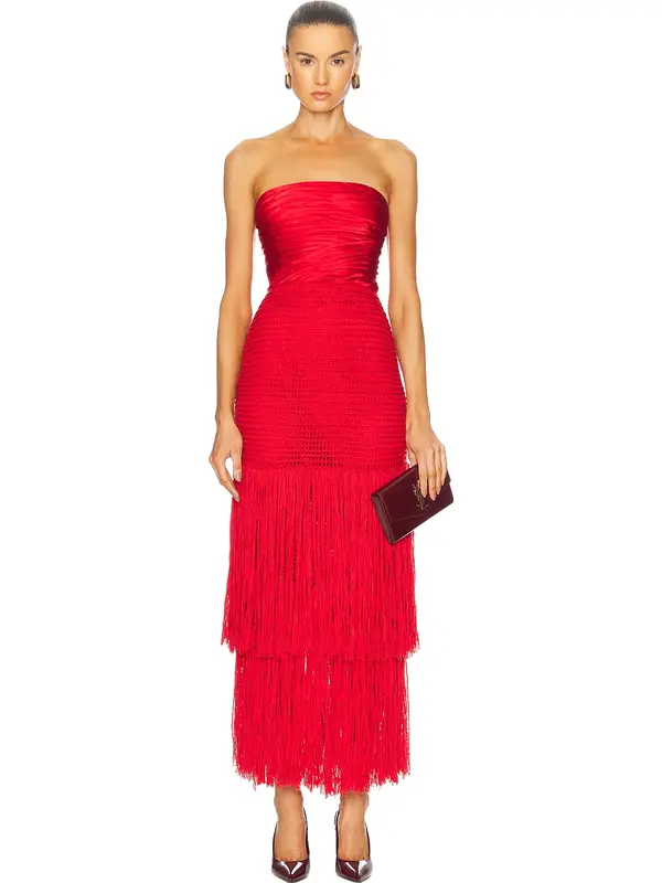 Alejandra Alonso Rojas Draped Bustier Crochet Dress - Red
