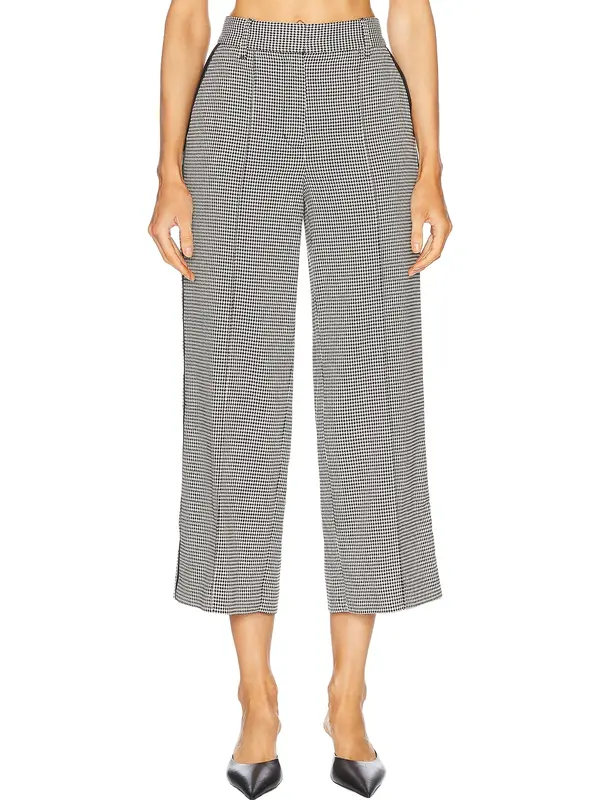 Simkhai Miki Cropped Button Hem Pant - Black White Check