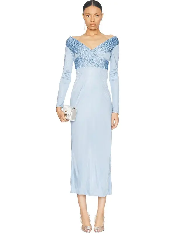 Alejandra Alonso Rojas Long Sleeve Draped Jersey Dress - Sky Blue