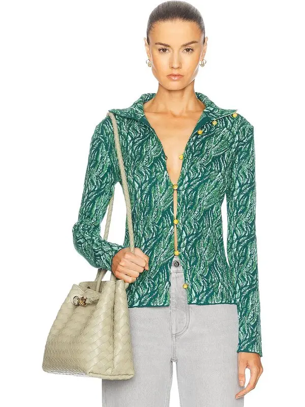 Bottega Veneta Long Sleeve Cardigan - Aqua  Lizard  & Green
