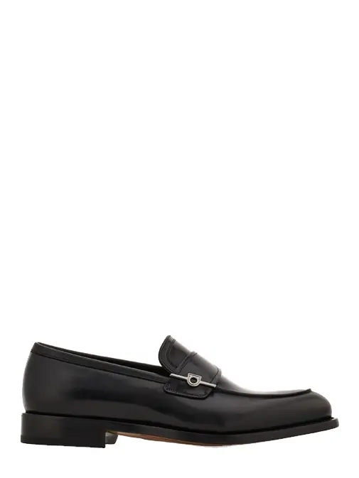 FERRAGAMO Penny Loafer With Gancini Ornament - Black