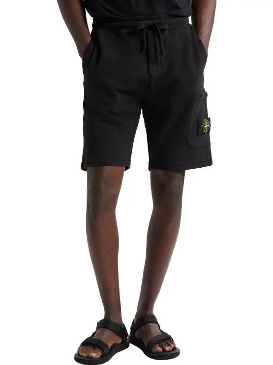 Stone Island Cotton Fleece Cargo Bermuda Shorts - V0029 Black
