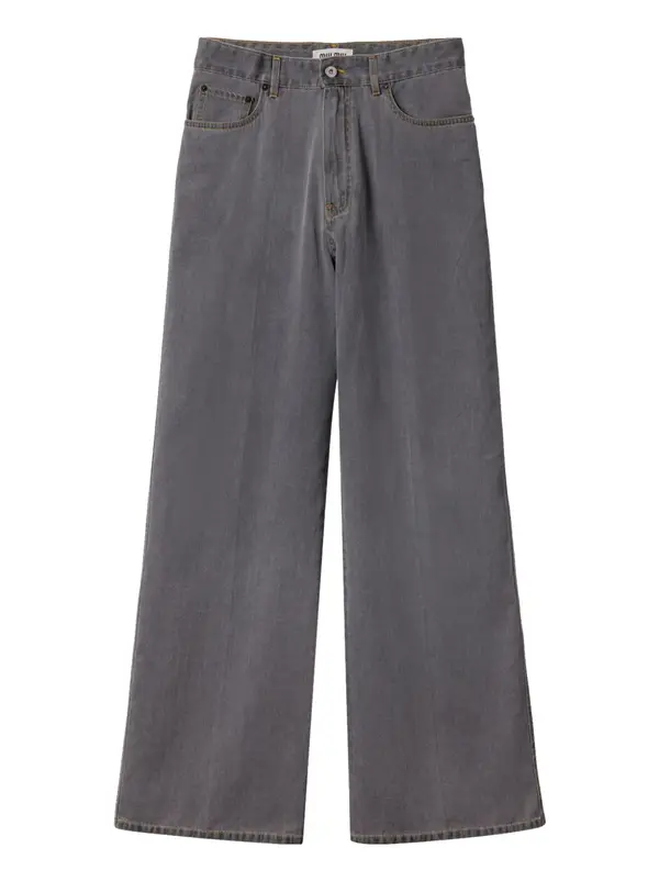 Miu Miu Logo-embroidered Wide-leg Jeans - Grey