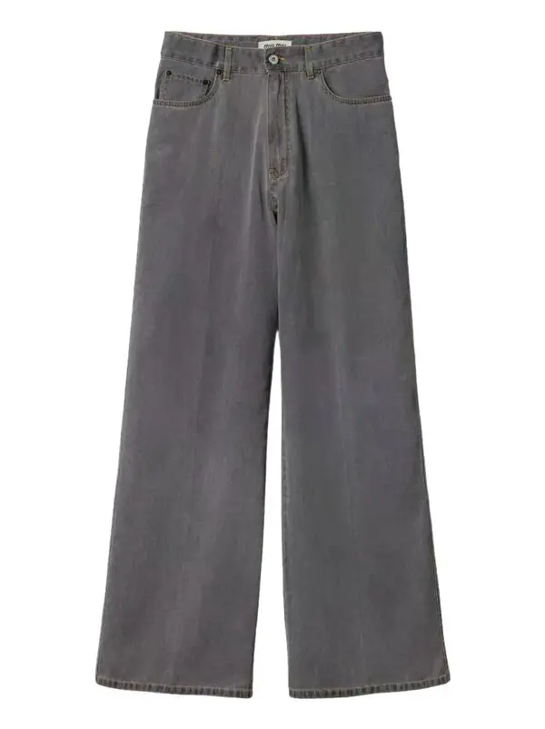 Miu Miu Logo-embroidered Wide-leg Jeans - Grey