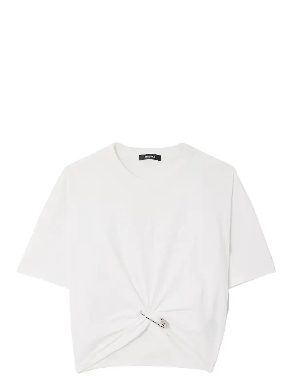 Versace Cropped Embellished T-shirt - White