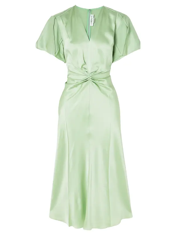 Victoria Beckham Gathered Satin Midi Dress - Green
