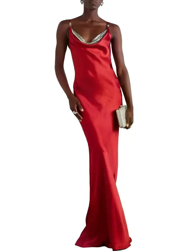 Versace Sequin-trimmed Draped Silk-satin Gown - Red