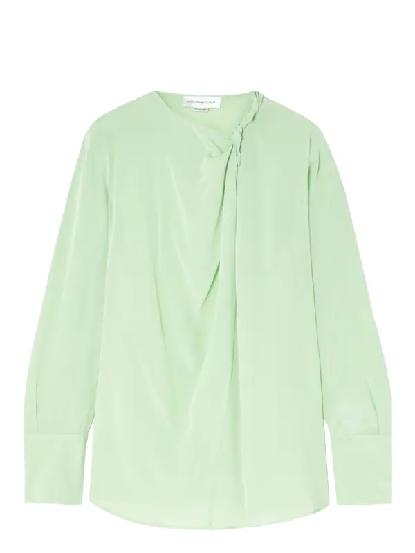 Victoria Beckham Twisted Wrap-effect Silk-crepe Blouse - Green