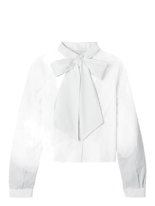 Thom Browne Cropped Striped Cotton Oxford Shirt - Gray