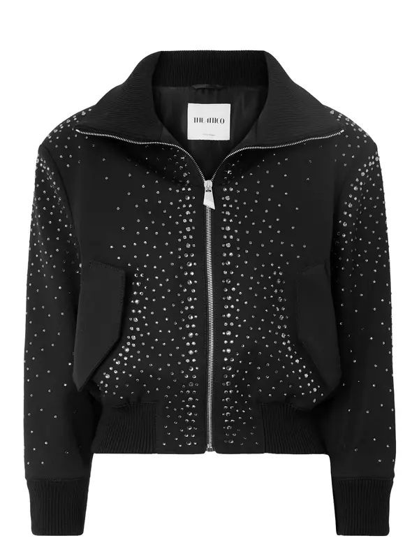 Attico Crystal-embellished Twill Bomber Jacket - Black