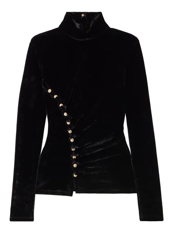 Rabanne Embellished Velvet Turtleneck Top - Black
