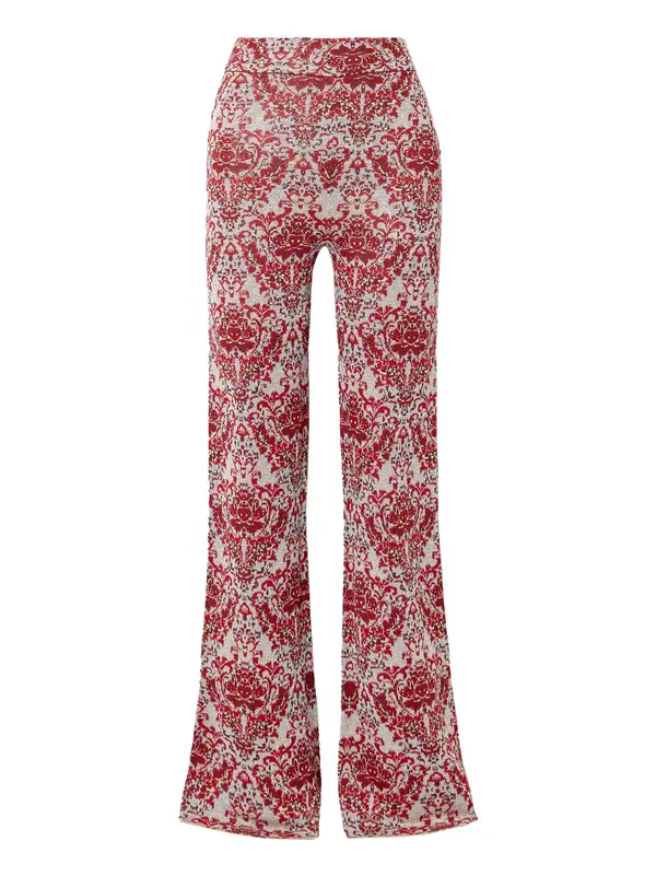 Rabanne Metallic Jacquard-knit Flared Pants - Red