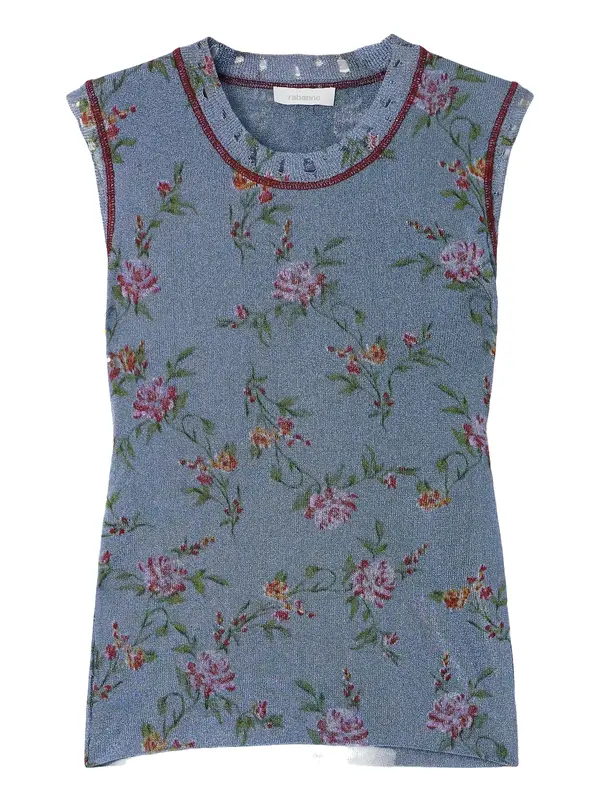Rabanne Floral-print Metallic Knitted Tank - Blue