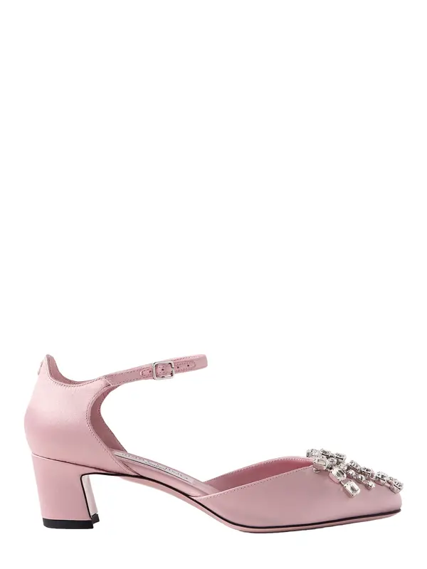 JIMMY CHOO Verity 45 Crystal-embellished Satin Mary Jane Pumps - Pink