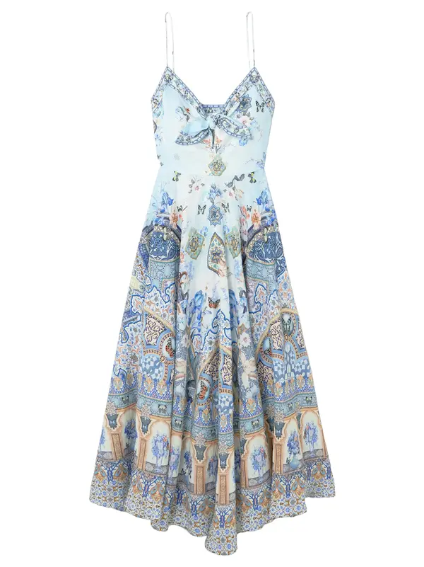 Camilla Tie-front Crystal-embellished Printed Midi Dress - Blue