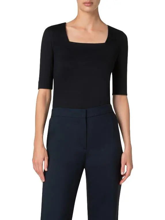 Akris Square Neck Stretch Cotton Top - Navy