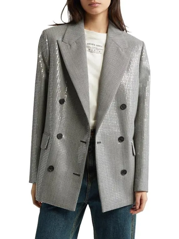 GOLDEN GOOSE Journey Sequin Microhoundstooth Blazer - Black/ Antique White