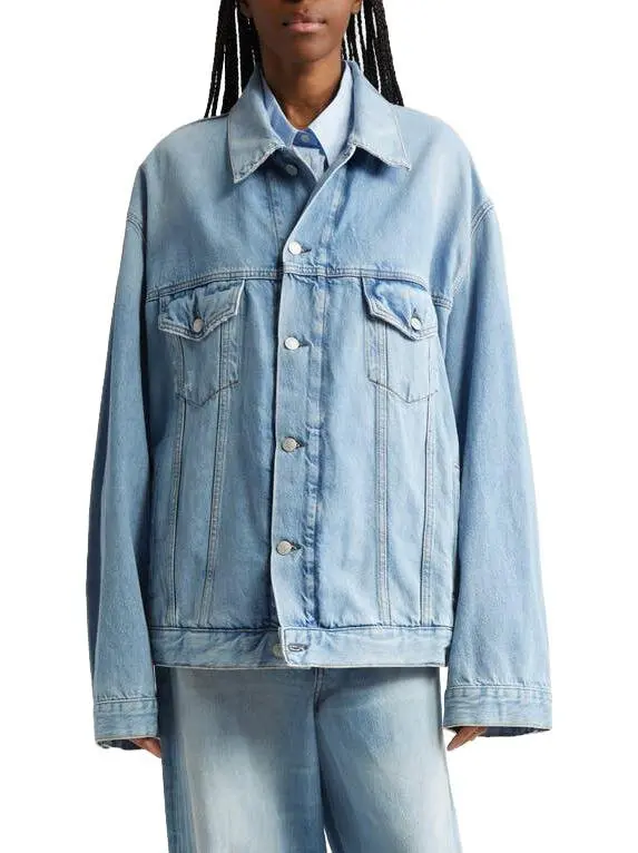 Acne Studios Distressed Relaxed Fit Denim Jacket - Light Blue 228