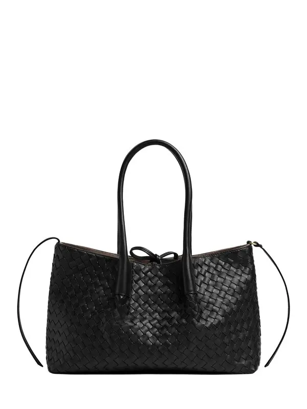Bottega Veneta Intrecciato Silky Calfskin Reversible Tote - Black/fondant