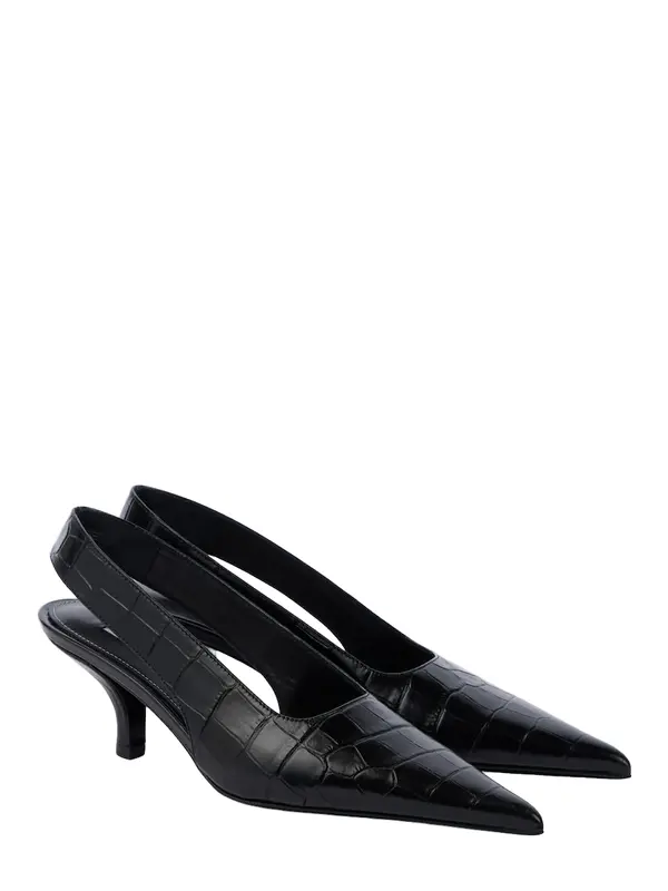 TOTEME Croc-effect Leather Slingback Pumps - Black
