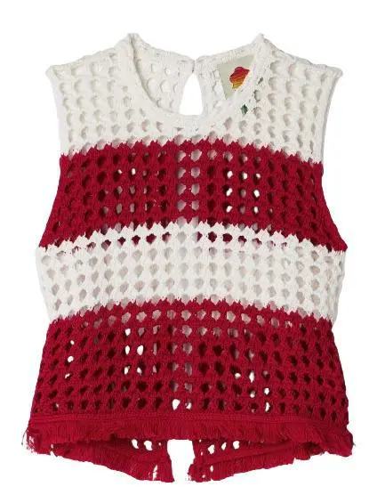 Farm Rio Fringed Striped Crocheted Tank - Red