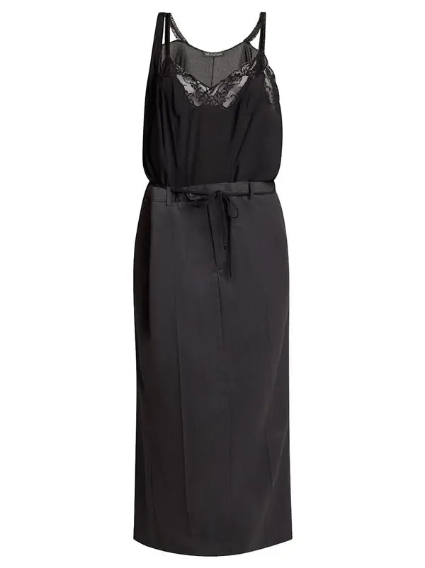 Balenciaga Long Hybrid Belted Slip Dress - Noir