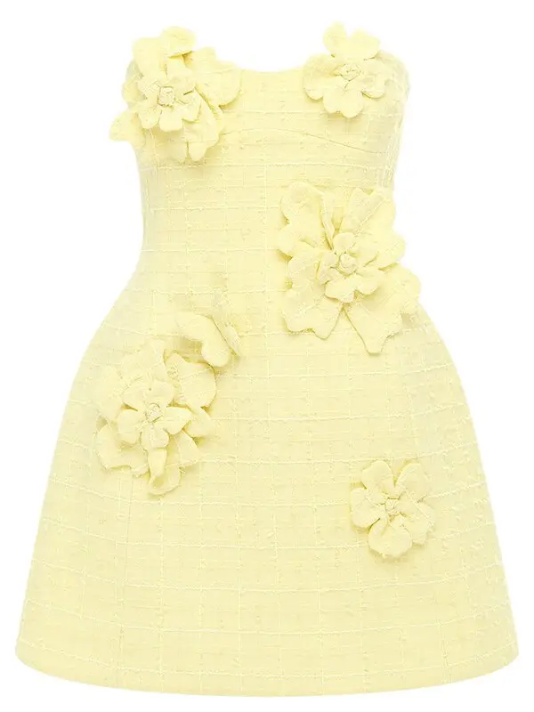 LEO LIN Rosario Floral-appliquéd Tweed Mini Dress - Yellow