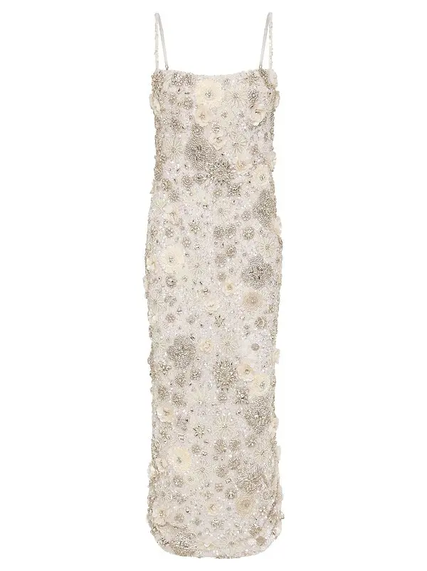 Rachel Gilbert Francesca Floral Crystal-embellished Tulle Midi Dress - Ivory