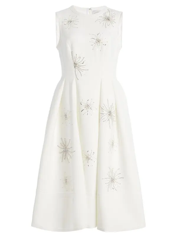 Huishan Zhang May Crystal-embellished Scuba Midi Dress - White