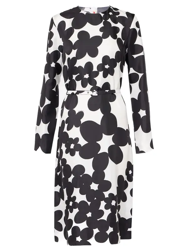 Marni Printed Silk Midi Dress - Black