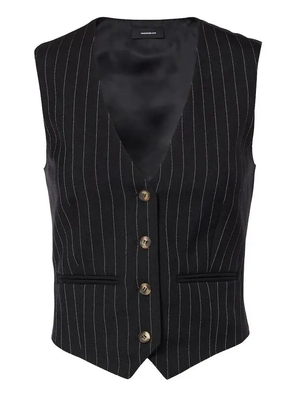 Wardrobe.NYC Pinstripe Wool Vest - Black