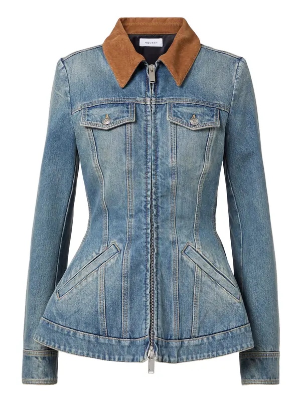 Alexander McQueen Peplum Denim Jacket - Blue