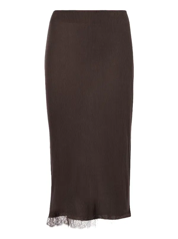 THE ROW Indira Lace-trimmed Midi Skirt - Brown