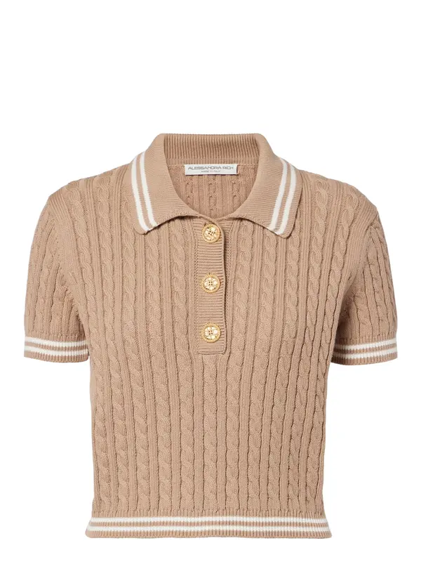 Alessandra Rich Cable-knit Cropped Polo Shirt - Beige