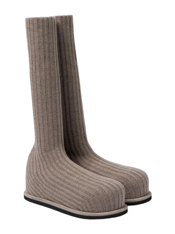 Amina Muaddi Veneda 95 Knee-high Sock Boots - Beige
