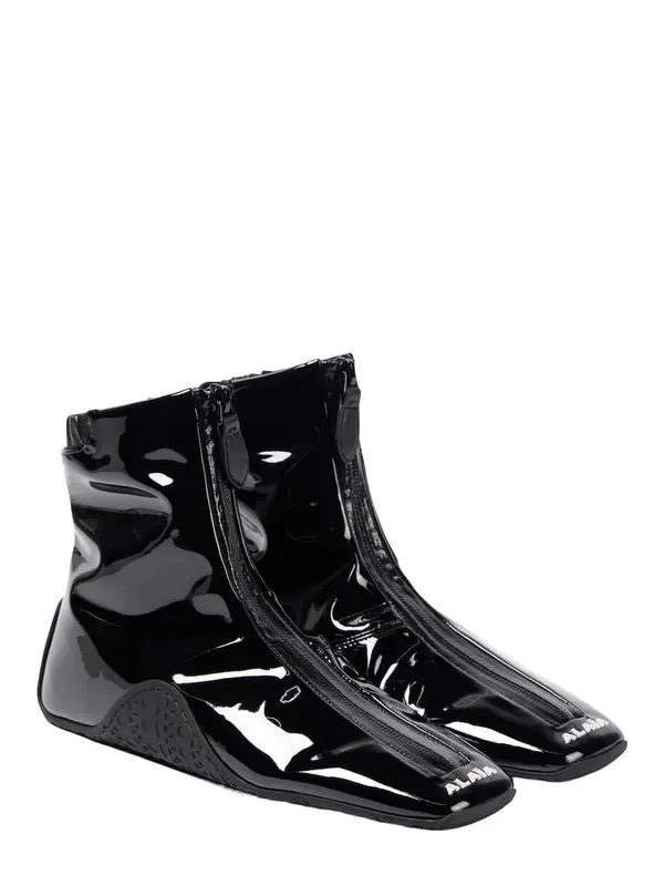 Alaïa Faux Patent Leather Ankle Boots - Black