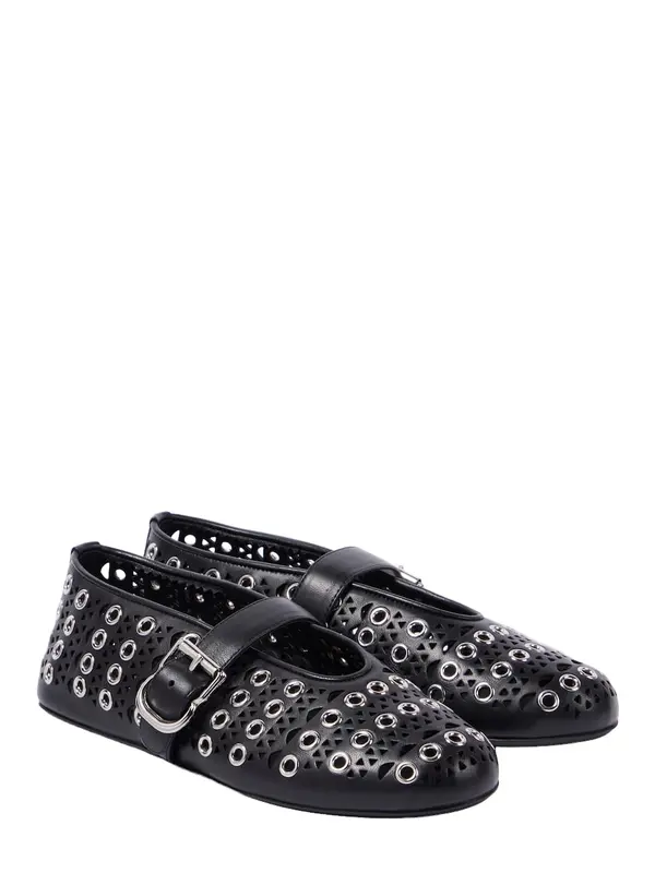 Alaïa Vienne Embellished Leather Ballet Flats - Black