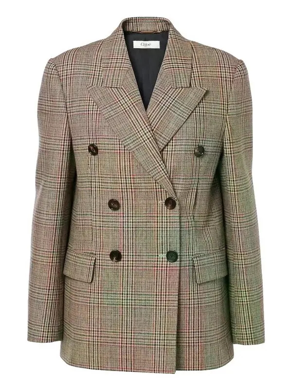 Chloé Prince Of Wales Check Wool-blend Blazer - Brown