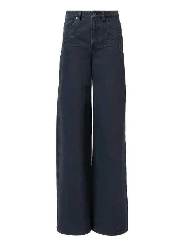 SELF-PORTRAIT Bow-detail Wide Leg Jeans - Grey
