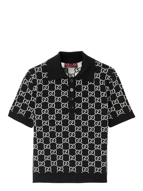 Gucci Reversible Logo-jacquard Wool-blend Polo Shirt - Black