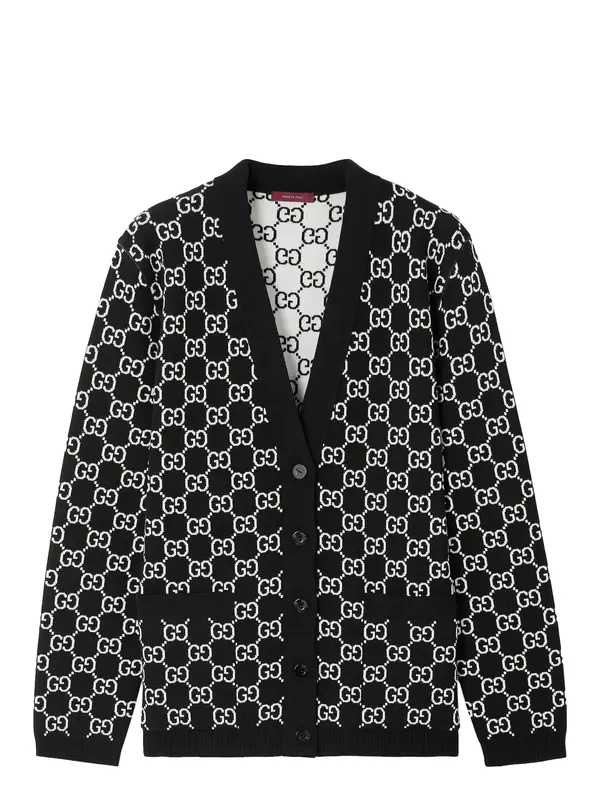 Gucci Reversible Jacquard-knit Wool-blend Cardigan - Black