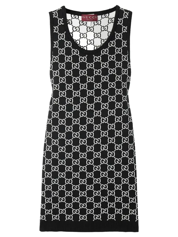 Gucci Reversible Logo-jacquard Wool-blend Mini Dress - Black