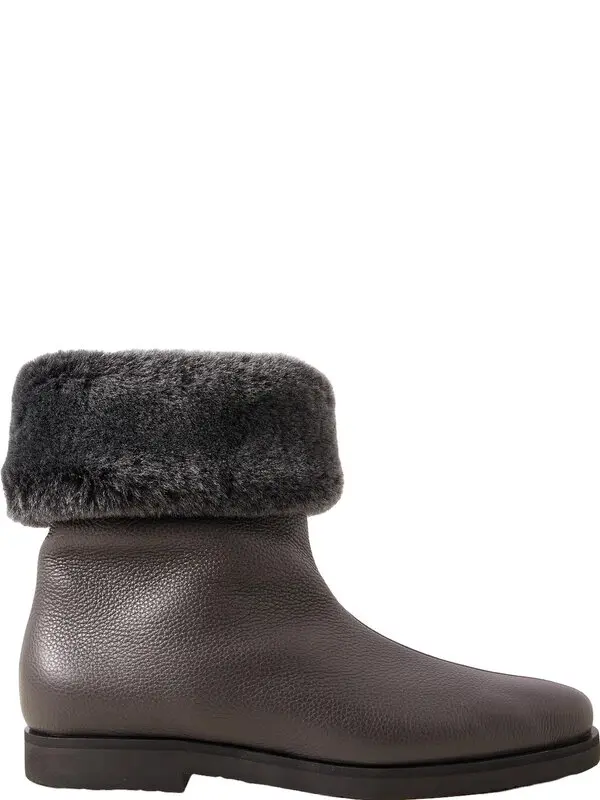 TOTEME Plush-trimmed Textured-leather Ankle Boots - Gray