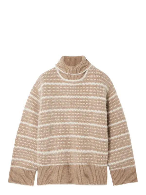 TOTEME Wool-blend Turtleneck Striped Sweater - Camel