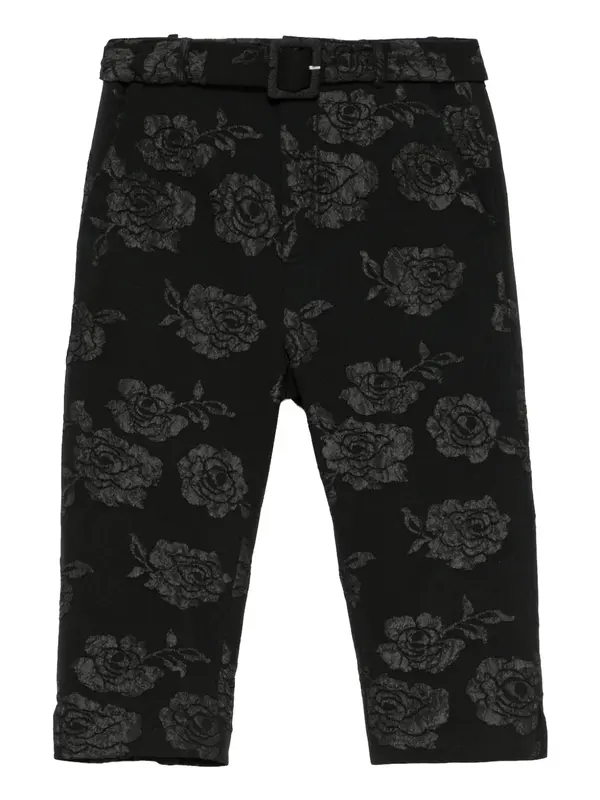 ROTATE BY BIRGER CHRISTENSEN Floral-jacquard Capri Trousers - Black
